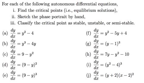 Solved For Each Of The Following Autonomous Differential