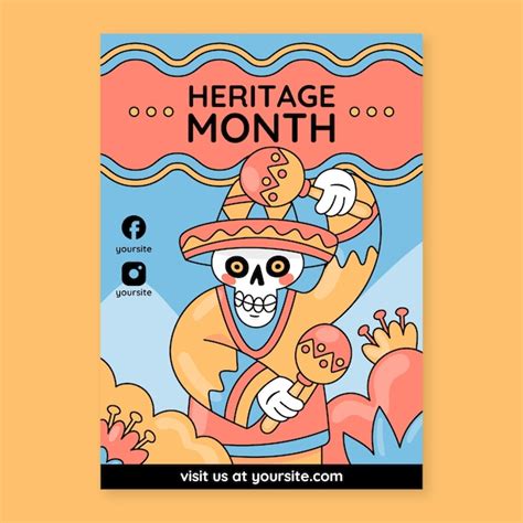 국가 히스패닉 유산 달 포스터 템플릿 프리미엄 벡터