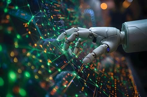 Robot And Human Hands Touch Over Big Data Network Connections Artificial Intelligence High