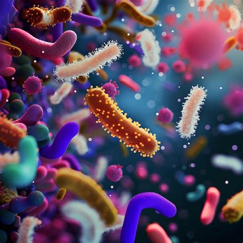 Microscopic Microbiome View Of Bacteria In The Gut Virology Background