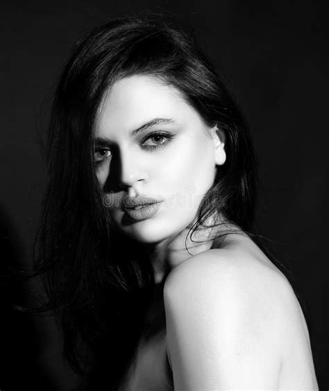 Sensual Brunette Girl With Long Hair Shampoo And Hair Balm Haircare
