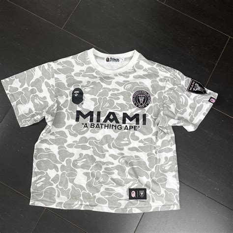 Bape X Inter Miami Jerseytshirt Grey And White Camo Depop