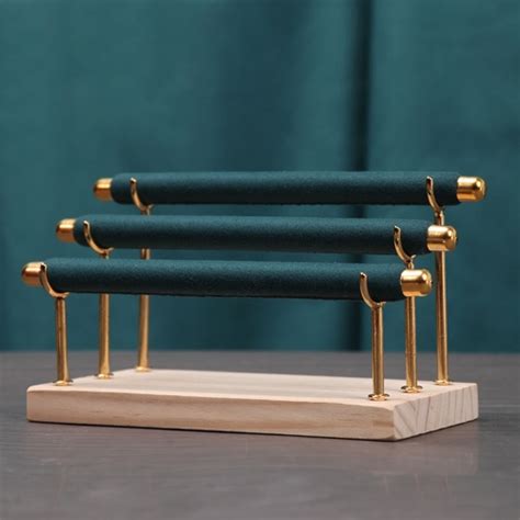 이동식 단단한 나무 기본 링 디스플레이 금속 스탠드 스폰지 바 링 스토리지 랙 스타일 녹색 3개 층