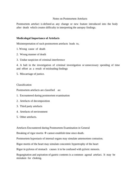 Notes On Post Mortem Artefacts Pdf Autopsy Decomposition