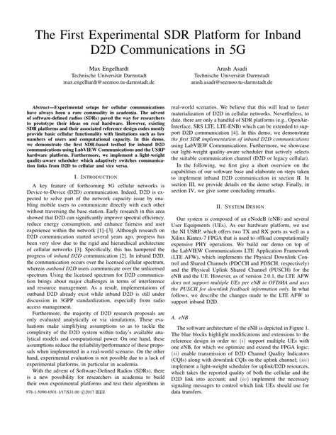 Pdf The First Experimental Sdr Platform For Inband D2d Communications