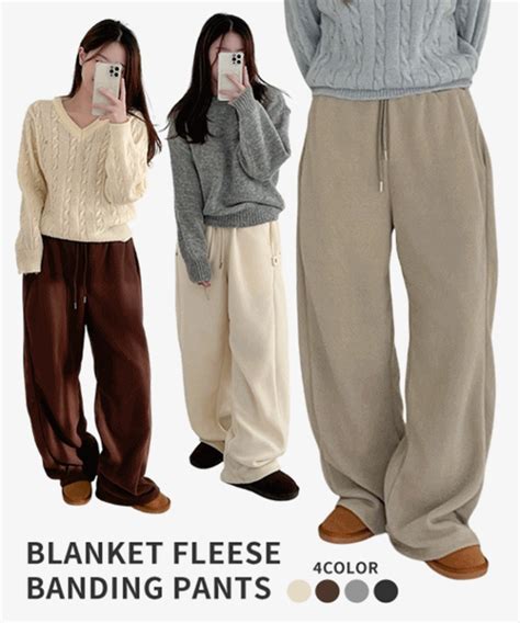 ☃️[3가지버전 이불같은후리스~] 폭닥폭닥 플리스 롱 와이드 밴딩 팬츠 4col [겨울 간절기 크리스마스 교복 데일리 잠옷