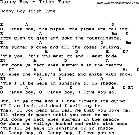 Traditional Song Danny Boy With Chords Tabs And Lyrics