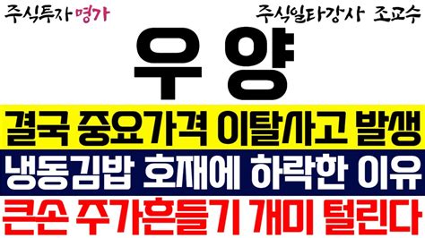 우양 주가 조교수 결국 중요가격 이탈사고 발생 냉동김밥 호재에 주가 하락한 이유 큰손 주가흔들기 개미 다 털린다 무조건 매수기회 잡으세요 Youtube
