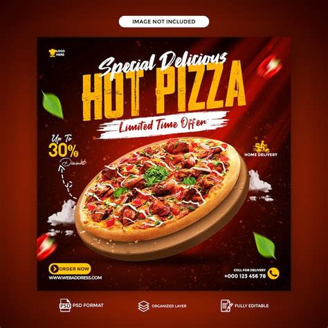Psd 특별 맛있는 피자 음식 메뉴 및 레스토랑 소셜 미디어 Instagram 게시물 템플릿 배너 프리미엄 Psd 파일