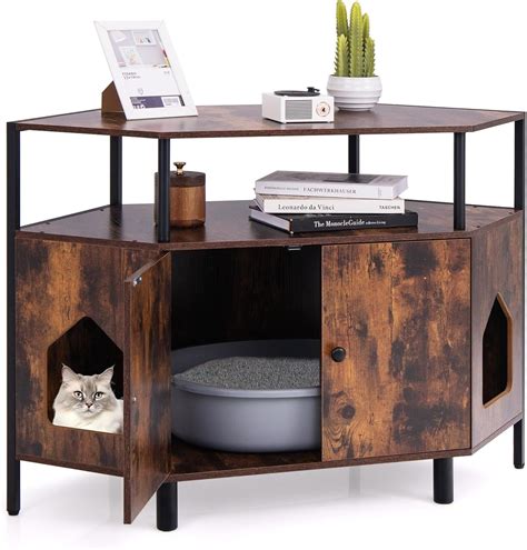 Corner Cat Litter Box Enclosure Litter Box Corner Cabinet With 2
