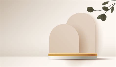 화장품 브라운 배경과 제품 프리젠 테이션 브랜딩 및 포장 프리젠 테이션을위한 프리미엄 연단 디스플레이 잎 배경의 그림자 스튜디오 무대 벡터 설계 0명에 대한 스톡 벡터 아트