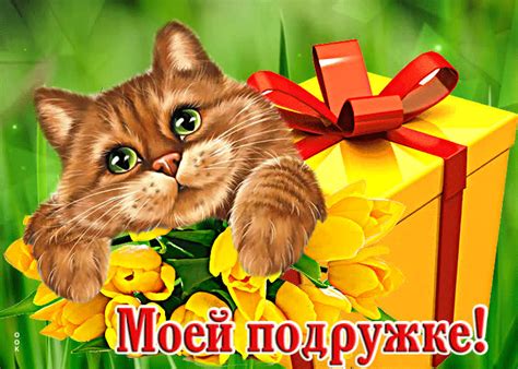 Необыкновенная открытка с котиком и подарком Моей подружке Скачать