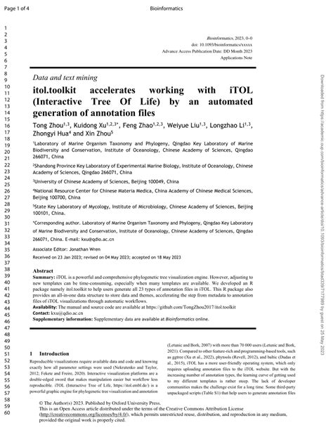 Pdf Itol Toolkit Accelerates Working With Itol Interactive Tree Of Life By An Automated