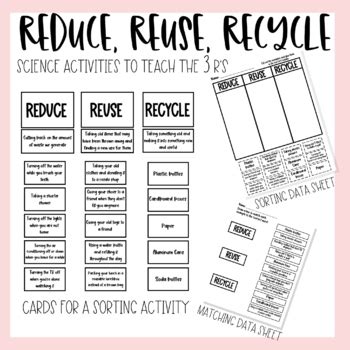 Reduce Reuse Recycle Activities Card Sort Activity Data Sheets