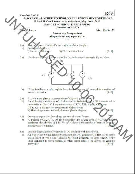 Jntuh Btech Basic Electrical Engineering Mayjune 2019 Question