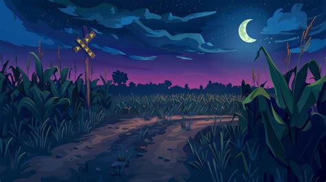 Premium Photo A Road In A Cornfield At Night With A Crossroad And