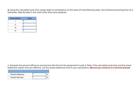 Solved D Using The Calculated Cycle Time Assign Tasks To Chegg Com