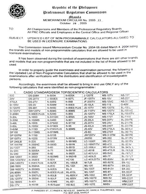 List Of Non Programmable Calculators Pdf Consumer Electronics