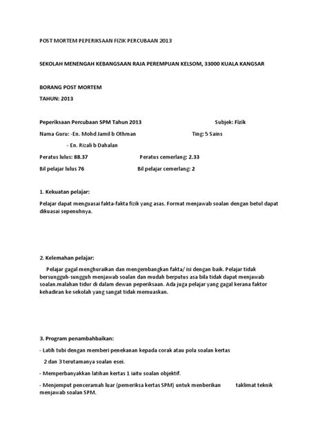 Contoh Post Mortem Report Pdf