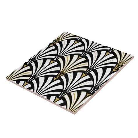 Art Deco Fan Pattern Black And White Tile Zazzle Black Ceramic