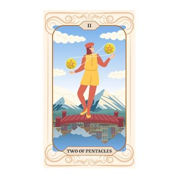 Minor Arcana Two Of Pentacles Tarot Card Design Hand Drawn Cartoon