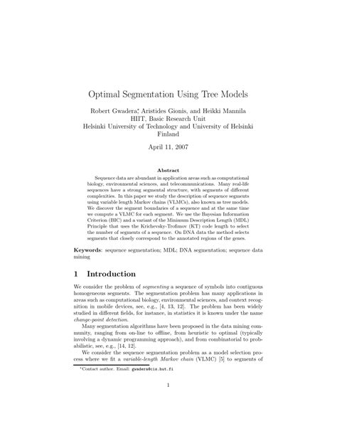 Pdf Optimal Segmentation Using Tree Models