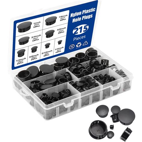215pcs Nylon Plastic Hole Plugs Kit Black 8 Sizes 1 4 5 16