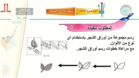 رسم اوراق الشجر التربية الفنية رابع ابتدائي Youtube