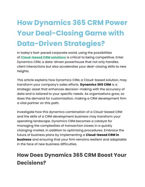 Ppt Dynamics 365 Crm Integration For Data Driven Deal Closing