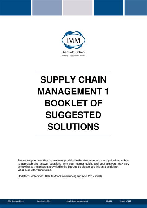 SCM Bookletof Suggested Solutions I Please Keep In Mind That The Answers Provided In This