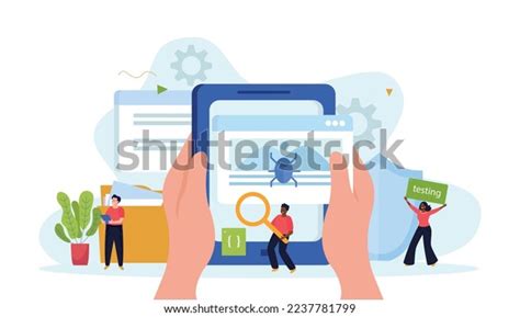 Qa Engineer Workplace Composition Bug Symbols Stock Vector Royalty