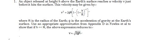 Solved 1 An Object Released At Height H Above The Earths