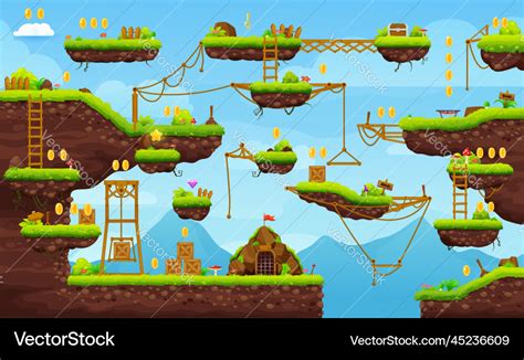Retro 2d Arcade Game Level Map Interface Vector Image