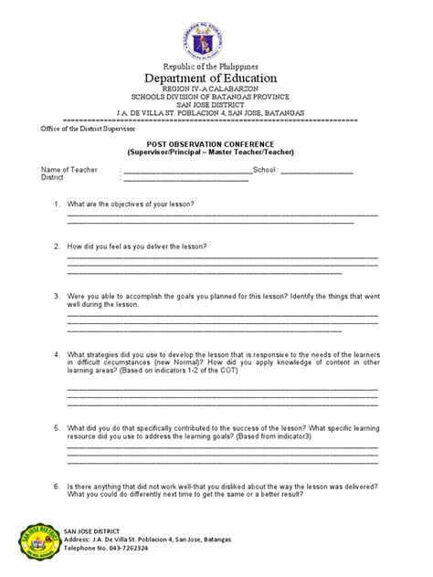 modified post observation tool pdf teachers learning