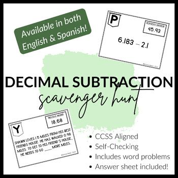 Decimal Subtraction Scavenger Hunt By Briana Baker TPT