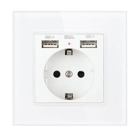 Белый Стеклянная панель Розетка электрическая одинарная 2 порта Usb купить по низкой цене в