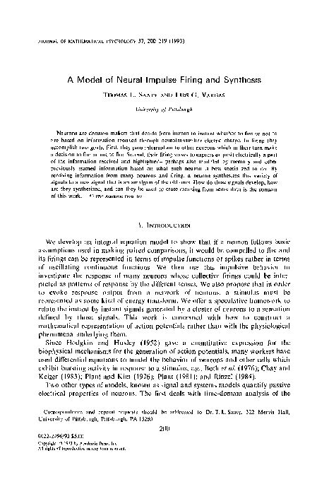 Pdf A Model Of Neural Impulse Firing And Synthesis Luis Ángel Plata Vargas