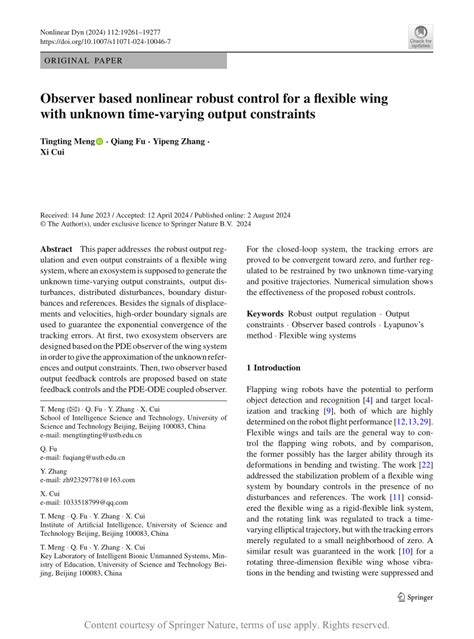 Observer Based Nonlinear Robust Control For A Flexible Wing With