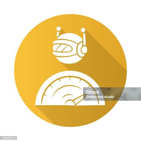 최적화 봇 플랫 디자인 긴 그림자 문양 아이콘입니다 검색 엔진 최적화 소프트웨어 프로그램 컴퓨터 작동 인공 지능 가상 지원 벡터 실루엣 일러스트레이션 가상현실에 대한 스톡