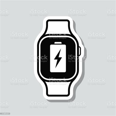 배터리 충전 기호가있는 스마트 워치 회색 배경에 아이콘 스티커 3차원 형태에 대한 스톡 벡터 아트 및 기타 이미지 3차원