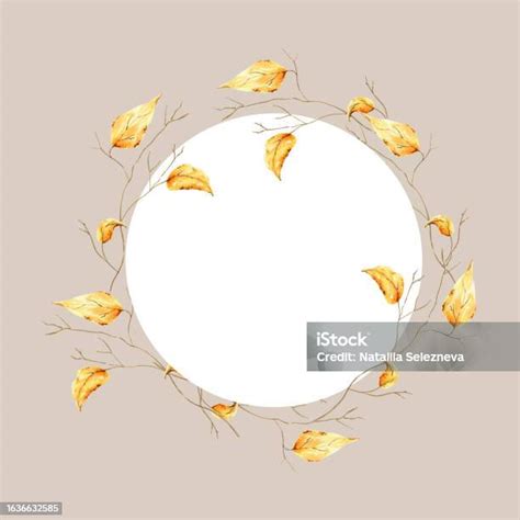 나뭇가지 황금 단풍이 있는 수채화 가을 프레임 손으로 그리는 로고는 흰색 배경에 분리되어 있다 디자이너 장식 상점 엽서 포장지 표지 포스터 및 직물용 10월에 대한 스톡