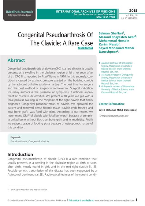 Pdf Congenital Pseudoarthrosis Of The Clavicle A Rare Case