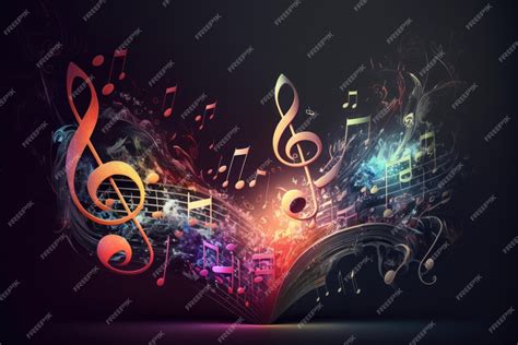 Premium Photo Colorful Music Notes Background With Sheet Music Disc