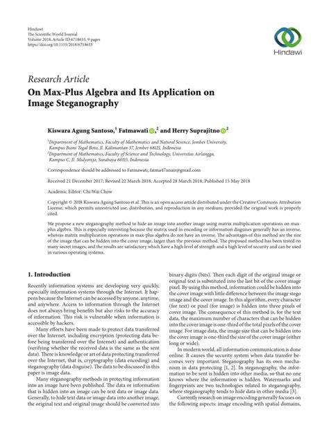 Pdf On Max Plus Algebra And Its Application On Image Steganography