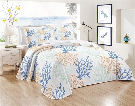 3 Piece Coastal Quilt Sets Full Queen Size Coastal Bedding
