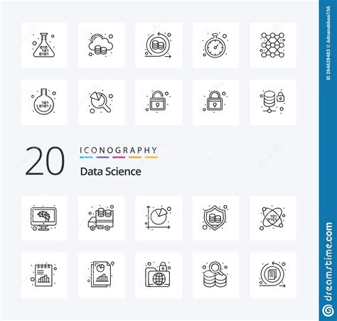 20 data science line icon pack like science secure chart protection
