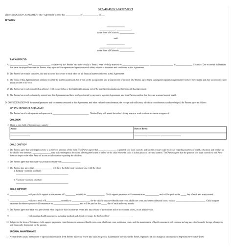 Colorado Marital Separation Agreement Co Worksheets Library