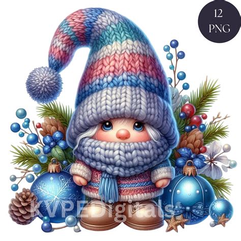 Winter Gnome Clipart Bundle 12 Png Christmas Gnome With Blue Christmas