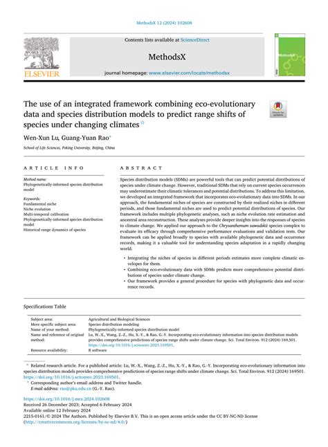 PDF The Use Of An Integrated Framework Combining Eco Evolutionary Data And Species