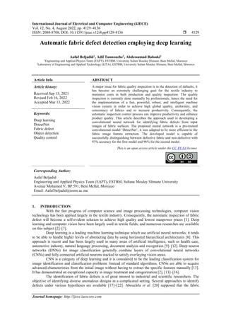 Automatic Fabric Defect Detection Employing Deep Learning PDF